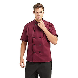 TOPTIE 2 Pack Unisex Short Sleeve Chef Coat Jacket, Royal Blue/Red