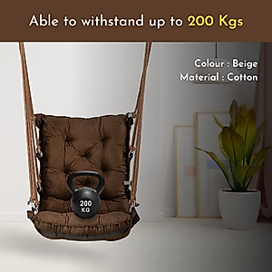 Soft Leather Velvet Hanging Swing Chair, Jhula for Adults, Swing for Indoor/Outdoor, Home, Balcony & Garden, 200 Kgs Weight Capacity (Cotton,Brown, Free Hanging Accessories)