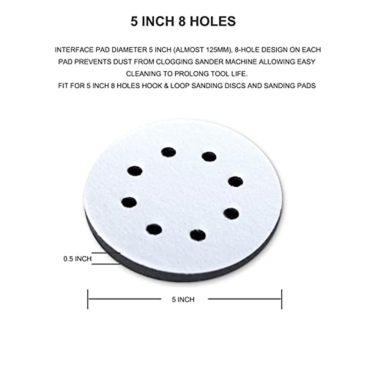 DIVSEA 2 Pack Orbital Sander Pads, 8 Holes Hook and Loop Soft Sponge Cushion Interface Buffer Pad 5-Inch
