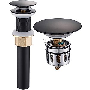 REGALMIX Pop Up Drain, Bathroom Faucet Vessel Vanity Sink Drain Stopper, Built-In Anti-Clogging Strainer, without Overflow Matt Black,Fits Standard American Drain Hole(1-1/2" to 1-3/4") RWF082G