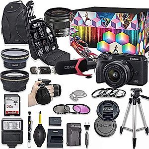 Canon EOS M6 Mark II Mirrorless Digital Camera with 15-45mm Lens Kit (Black) + Wide Angle Lens + 2X Telephoto Lens + Flash + SanDisk 32GB SD Memory Card + Accessory Bundle