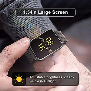 Tinwoo Smart Watch for Women Men, All-Day Activity Tracker Bluetooth Fitness Pedometer,Smart Watches for iOS, Android Phone, with Heart Rate Monitor (TPU Band Black)