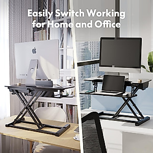 FLEXISPOT Motorized Standing Desk Converter 32" Black Electric Height Adjustable Stand up Desk Riser with Quick Release Keyboard Tray