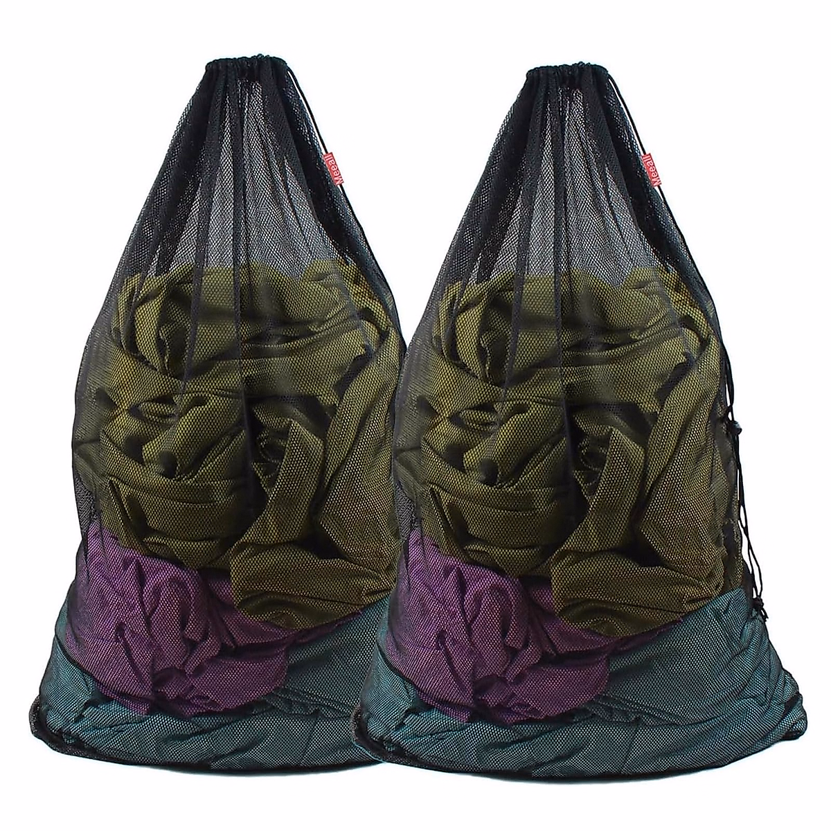 Meeall Mesh Laundry Bag Heavy Duty Drawstring Bag, College, Dorm, Travel, Family and Apartment Dwellers, 27 x 36 Inches, 2 Pack, Black