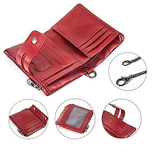 Small Wallet for Women, Rfid Blocking Leather Bifold Zipper Pocket Card Holder Western Vintage Clutch with Chain