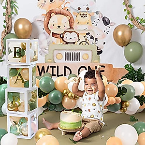 Golray 108pcs Baby Shower Boxes Decorations with Sage Green Balloon Garland Arch - 4 BABY Box Block and 30 Gold Letter, Leaf, Baby Boy Girl Gender Reveal 1st Birthday Safari Wild Party Decor Backdrop