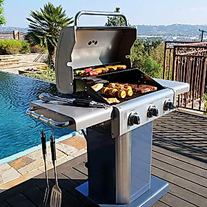 Kenmore 3-Burner Outdoor BBQ Grill | Liquid Propane Barbecue Gas Grill with Folding Sides & Grill Cover for Outdoor Grill, 56 Inch, Waterproof, Weather- UV- and Fade-Resistant
