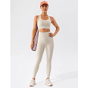 Lavento Women's Supportive Soft Sports Bra Open Racerback - Workout Yoga Training Bras Top (Creamy White, 6)