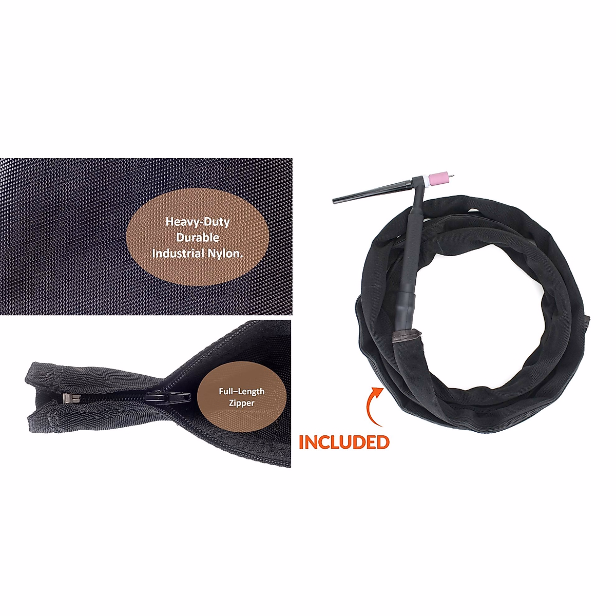 9F Series - 125 Amp - Air Cooled - Flexible Head TIG Torch - 12.5 feet 1-Piece Cable - INLINE Gas Dinse 10-25 Connector - (Welders with Gas Solenoid)