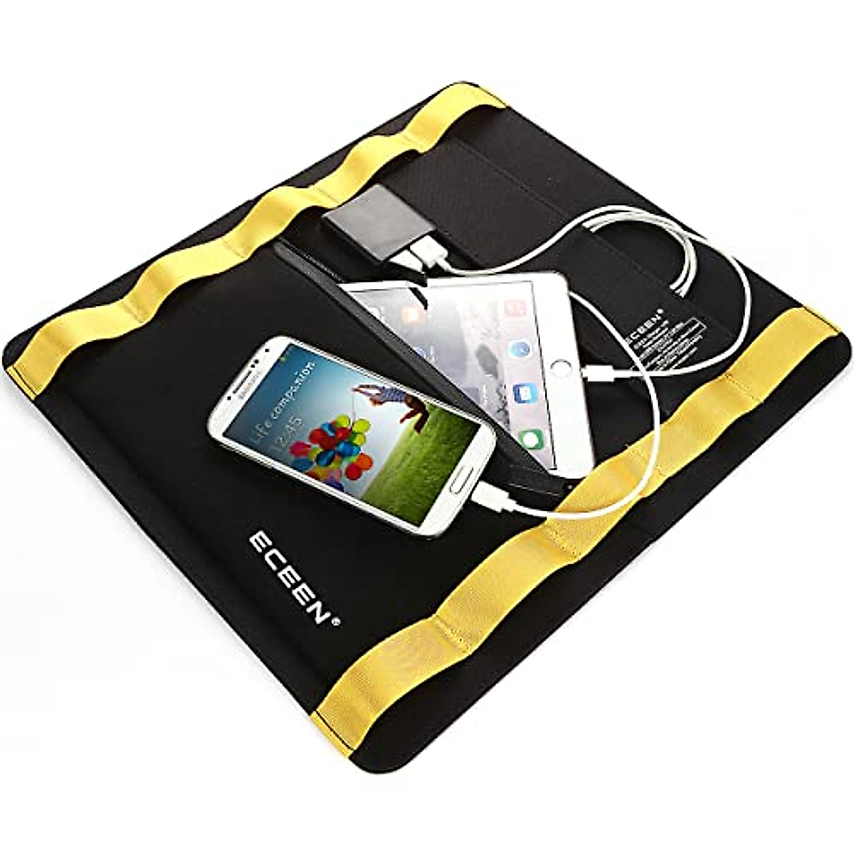 Solar Phone Charger for iPhone, ECEEN 13W Portable Solar Charger with Kickstand for iPhones, Smartphones, Tablets, GPS Units, Speakers, Gopro Cameras, and Other Devices Camping Gadgets Emergency Kit