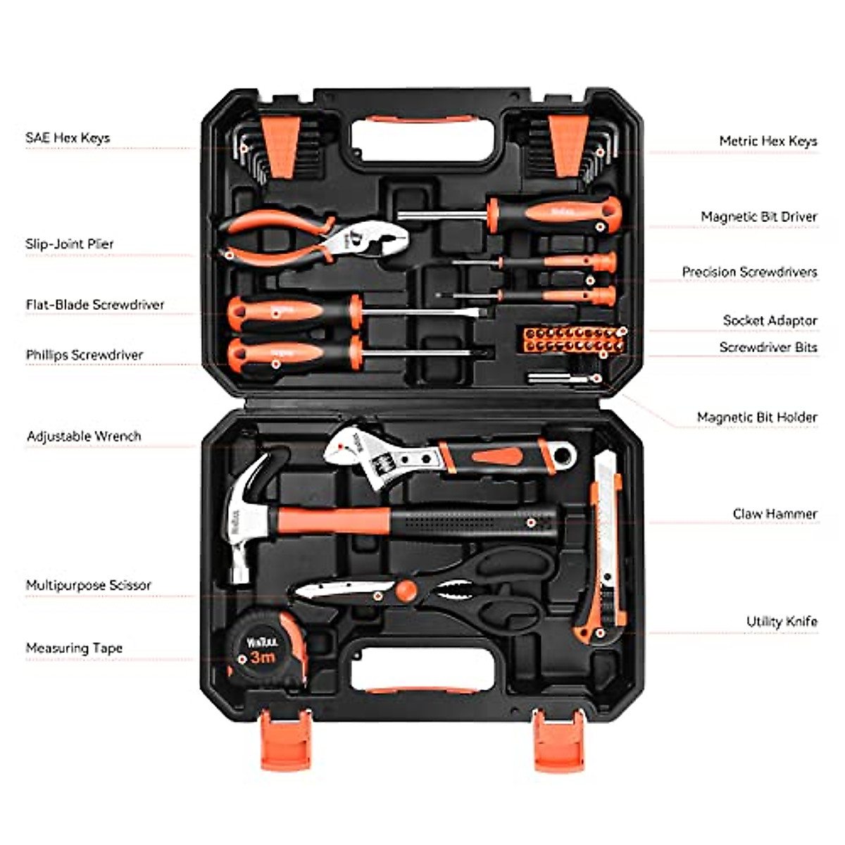 WINTUUL 48PC Tool Kit - Hand Tool Set with Toolbox Storage Case, Tool Kit for Home, Apartment, Garage, Dorm and Office-Perfect for Women/Men DIY, Home Repair
