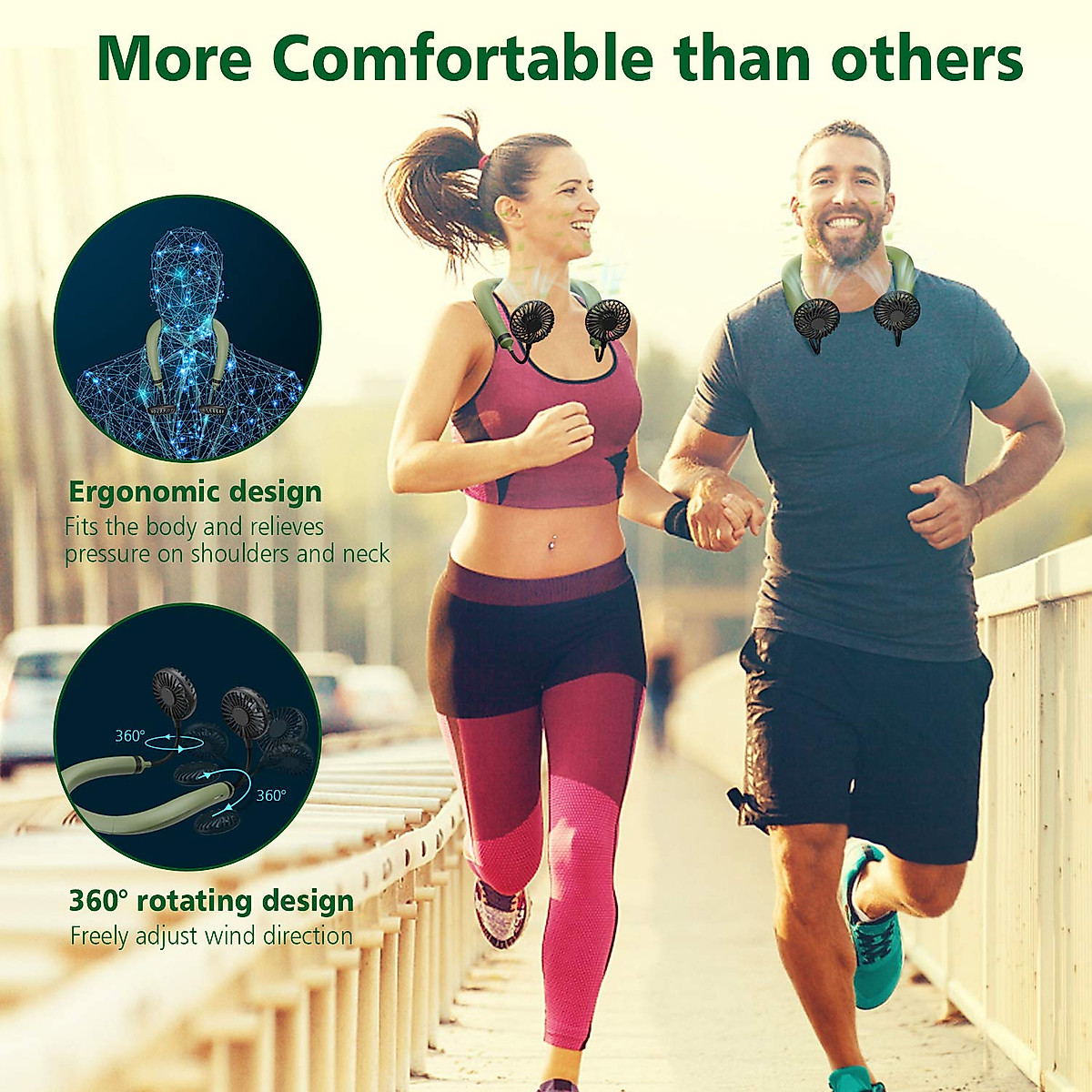 OUTXE Hanging Neck Sports Fan Explosion-Proof Battery 4000mAh Hands-Free USB Rechargeable Personal Wearable Neckband Fan