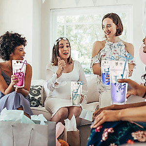 36 Pcs Gender Reveal Drink Pouch Cups with Straws Plastic Stand up Drink Pouch Bags Hand Held Translucent Reclosable Zipper Juice Pouches Team Boy Team Girl Gender Reveal Party, Pink and Blue, 17 oz