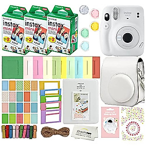 Fujifilm Instax Mini 11 Instant Camera with Case, 60 Fuji Films, Decoration Stickers, Frames, Photo Album and More Accessory kit (Ice White)