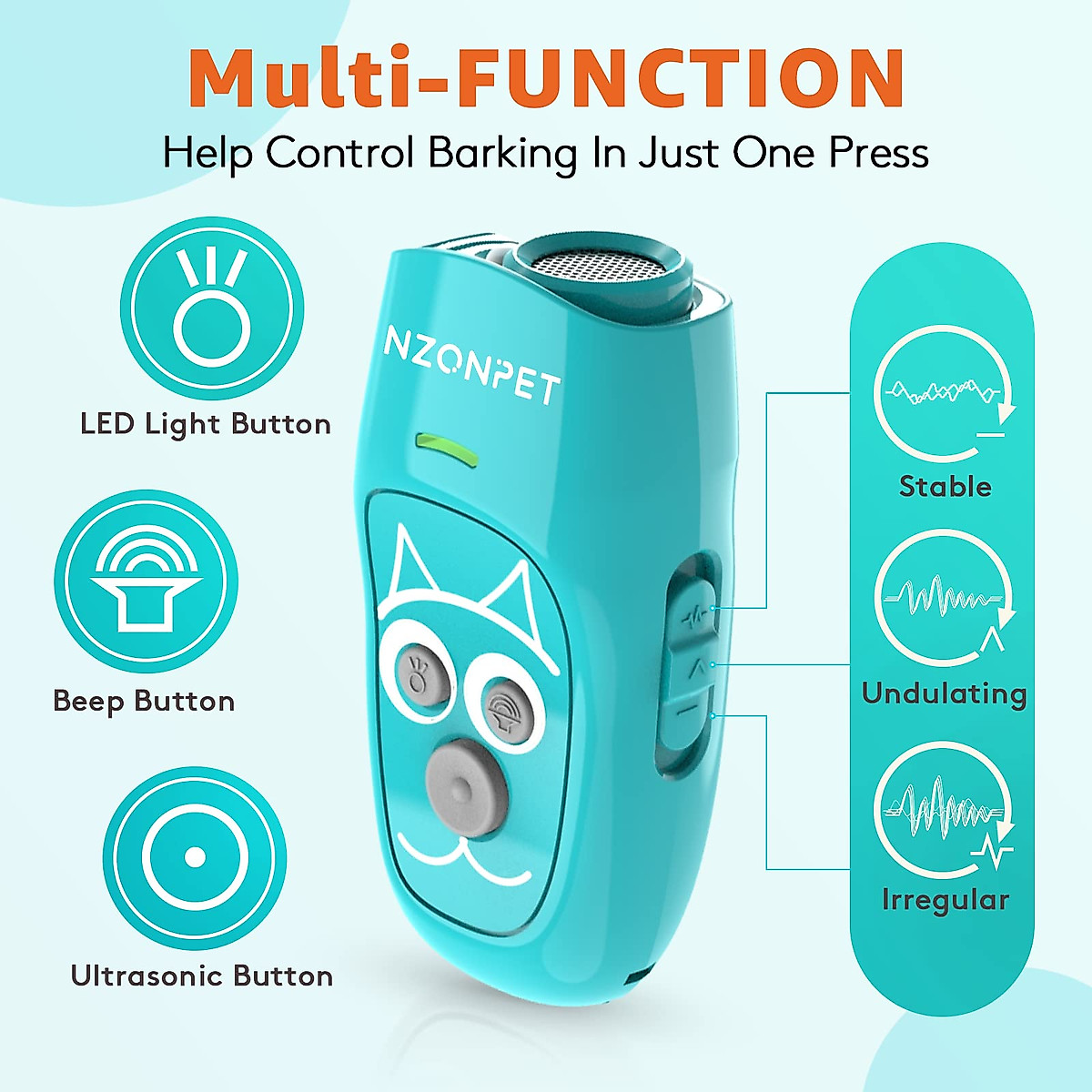nzonpet Anti Barking Device, Ultrasonic 3 in 1 Dog Barking Deterrent Devices, 3 Frequency Dog Training and Bark Control 16.4Ft Range Rechargeable with LED Light and Wrist Strap - MARRS Green