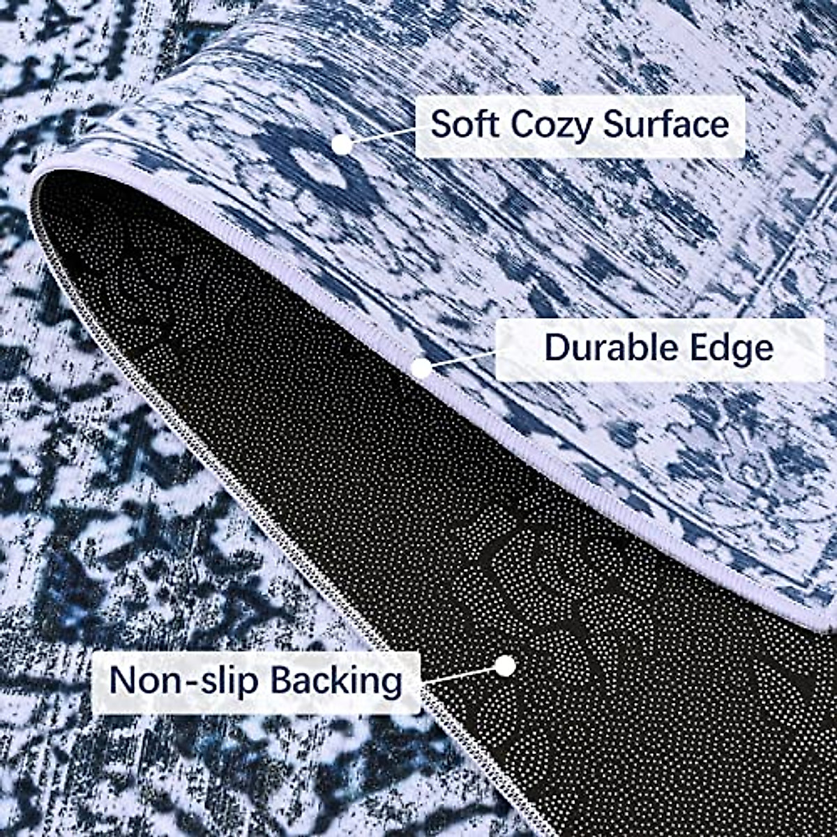 YJ.GWL Boho Area Rug 4x6, Persian Washable Bedroom Rug, Soft Oriental Distressed Accent Rugs for Living Room Dining Room, Non-Slip Non-Shedding Low-Pile Entryway Rug Floor Carpet, Blue