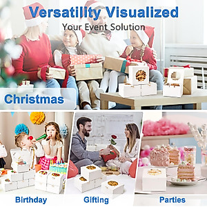 Shallive 4-Inch Small Cookie Boxes 50 Pcs White - Bakery Treat Boxes with Window for Gifting, To-go Containers for Cake Slice, Macarons, Donuts 4x4x2.5