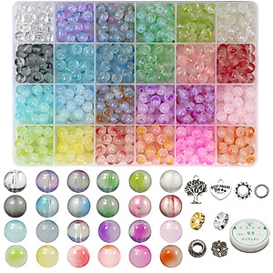 ZHFMLY 1000pcs 8mm Glass Beads Set Assorted-Color Handcrafted Round Smooth Loose Bracelet Beads Cute Kawaii Beads Bulk for DIY Crafts Jewelry ZH119