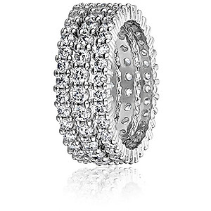 Amazon Essentials Sterling Silver Cubic Zirconia All-Around Band Stacking Ring Set (Set of 3), Size 6 (previously Amazon Collection)