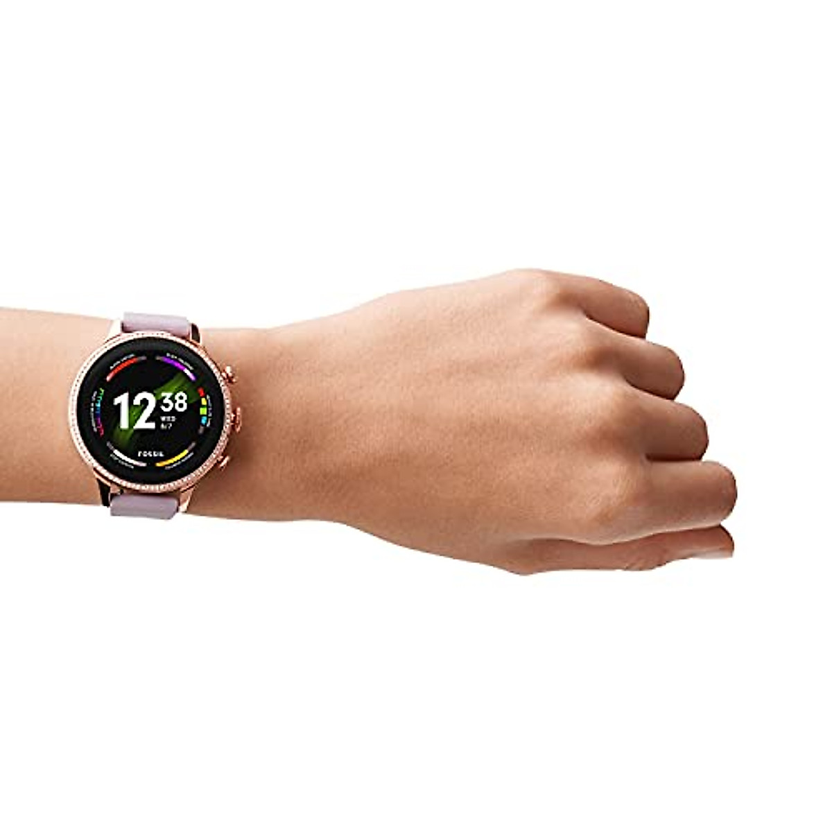 Fossil Unisex Gen 6 42mm Stainless Steel and Silicone Touchscreen Smart Watch,Fitness Tracker, Color: Rose Gold, Purple (Model: FTW6080V)