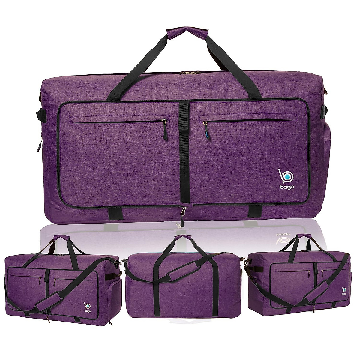 Bago Travel Duffel Bags for Traveling Women & Men- Foldable Weekender Bag - 80L 27" Large Duffle Bag For Travel & Camping Bag - Packable Lightweight Overnight Luggage bag (SnowDepPurple)