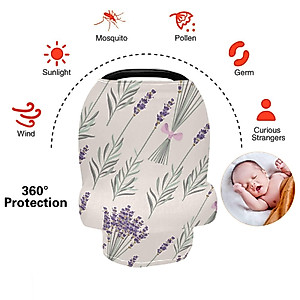 Blueangle Fresh Lavender Baby Car Seat Cover Canopy Stretchy Soft Nursing Breastfeeding Cover Multi-Use Breathable Stroller Cover