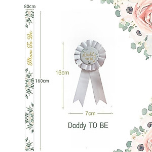 nuodslves Greenery Mom to Be Sash & Daddy to Be Badge Pins for Baby Shower Gender Reveal Party Decorations Pregnant Mommy Gift