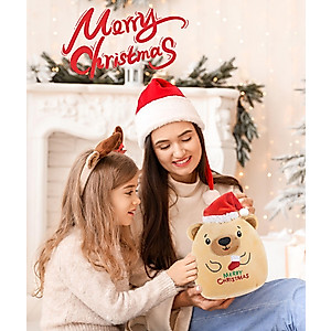 LeYoHa Christmas Plush Bear Stuffed Animals - Teddy Bear Plush Toys with Santa Hat Gift, Kids' Pillow Cushion, Gifts for Holiday Kids, Light Brown, 8 Inch