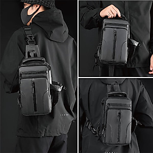 MAYMOONER Crossbody Sling Backpack Shoulder Bag for Men Women, Lightweight One Strap Motorcycle Messenger Bag Daypack for Cycling Hiking Walking Outdoor Sports Travel with USB Charger Port Grey