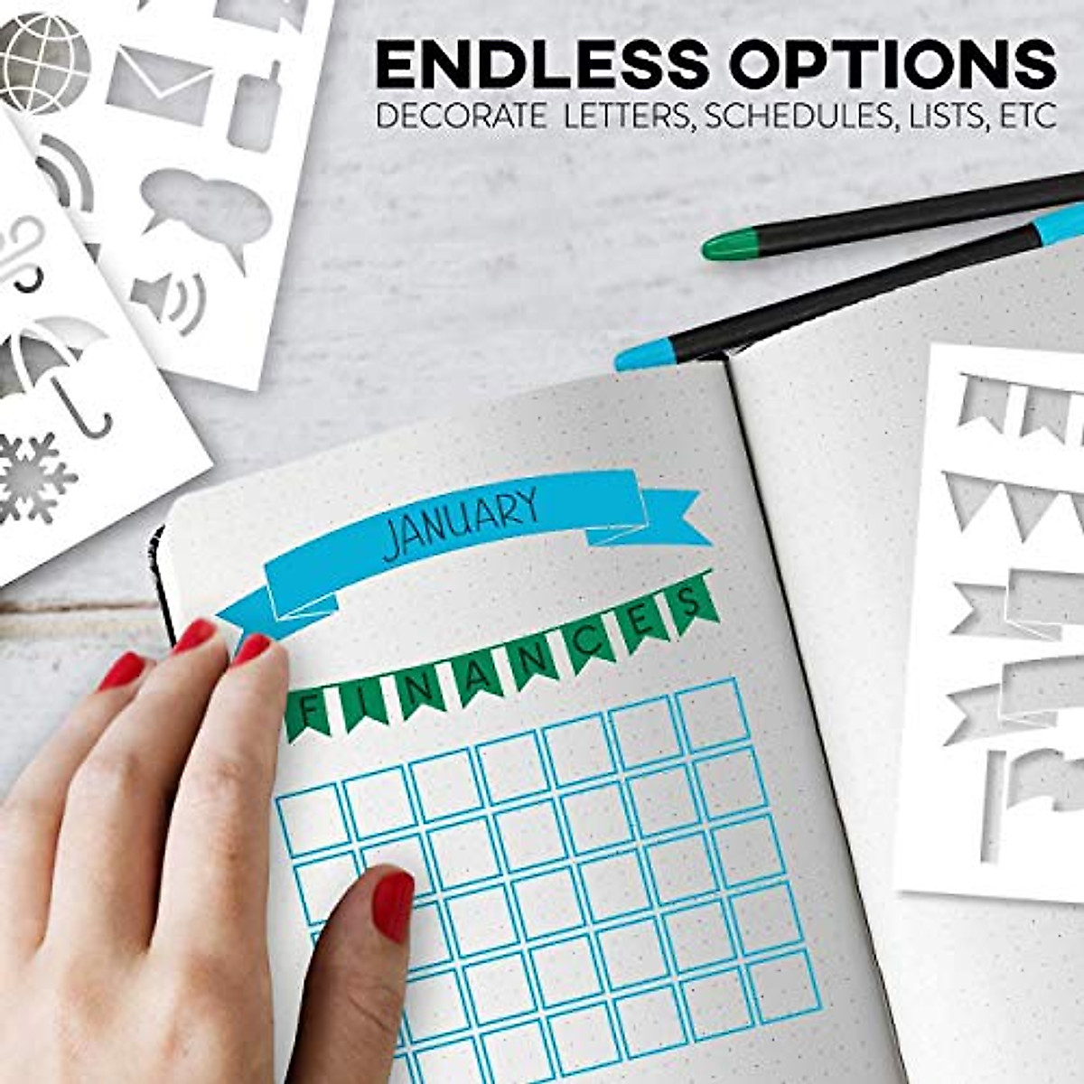 Star Right Bullet Notebook Journal Set - Hardcover Dotted Grid Journal with 260 pages, 10 Bullet Notebook Pens, 12 Stencils and 3 Bookmarks - 5.5x8 [Office Product]