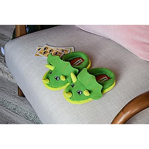 Dearfoams Easter Basket Stuffers Gifts for Kids Washable Animal Critter Slippers, Green Dinosaur, 4-5 Big Kid