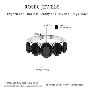 Certified Black Onyx 5 Stone Ring for Women, AAA Quality, Natural Onyx Anniversary Ring - Ready To Gift, 14K Yellow Gold, Size:US 10.00