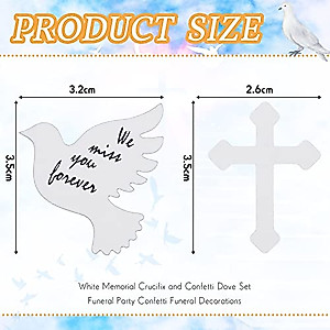 300 Pcs White Memorial Crucifix and Confetti Dove Set Funeral Party Confetti Funeral Decorations We Miss You Forever Paper White Confetti for Tables for Condolence Funeral Anniversary Memorial Service