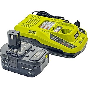 Ryobi P108 One+ 18V 4.0AH Lithium Ion Battery and P117 One+ Dual Chemistry Lithium Ion and NiCad Battery Charger (2 Piece Combo Set)