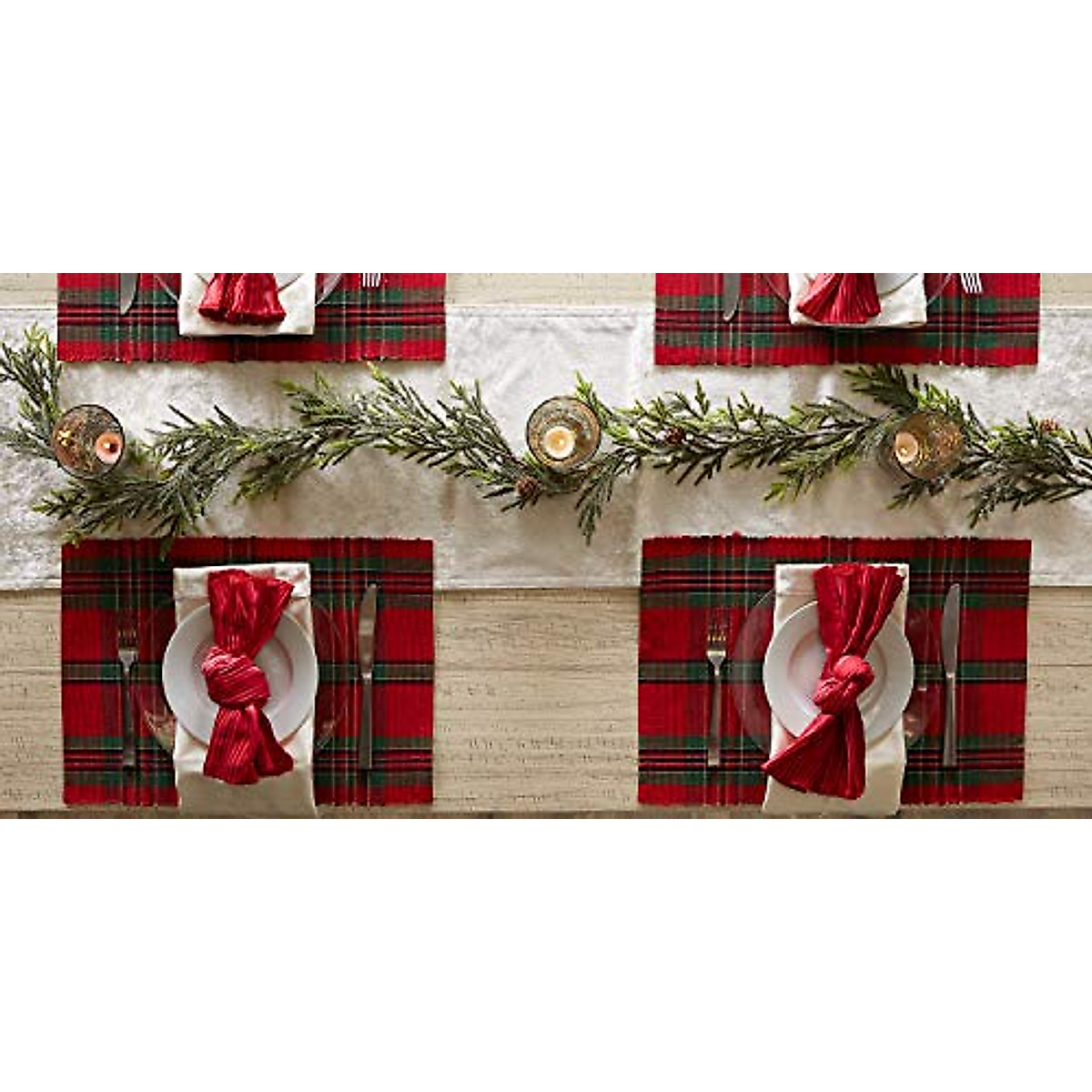 DII Farmhouse Christmas Plaid Dining Table & Kitchen Décor, Holiday Placemat Set, 13x19, Red & Green, 6 Count
