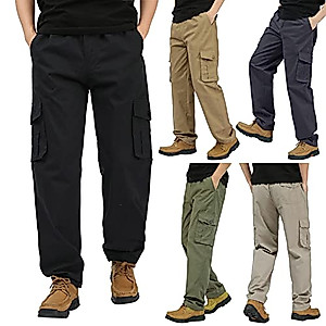 Mens Casual Cargo Pants Expandable Waist Sports Hiking Workout Joggers Relaxed-Fit Multi Pocket Military Camo Combat Work Pants Outdoor Lightweight Tactical Wild Trousers(Dark Gray,Large)