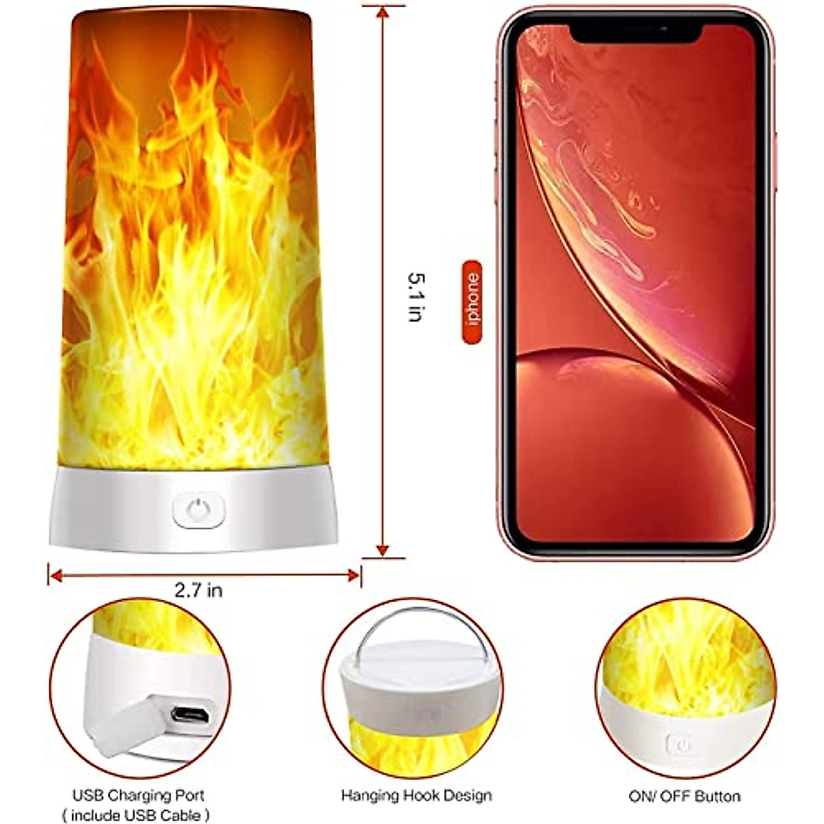 LED Flame Lights, Battery Operated Flameless Candles, Flickering Fake Fire Lamps with Remote Control and Timer, Waterproof Outdoor Flame Lights with Gravity Sensing for Fireplace/Party/Garden/Bar