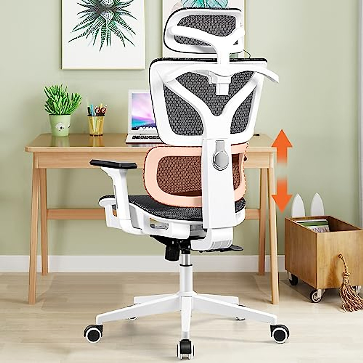 Razzor Ergonomic Mesh Office Chair High Back Desk Chair with Adjustable Lumbar Support and Headrest, 3D Flip-up Arm Computer Gaming Chair, Executive Swivel Task Chair