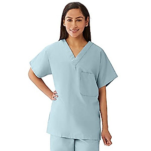 Medline 100%-Cotton Unisex Reversible V-Neck Scrub Top, 2 Pockets, Misty, Size X-Small