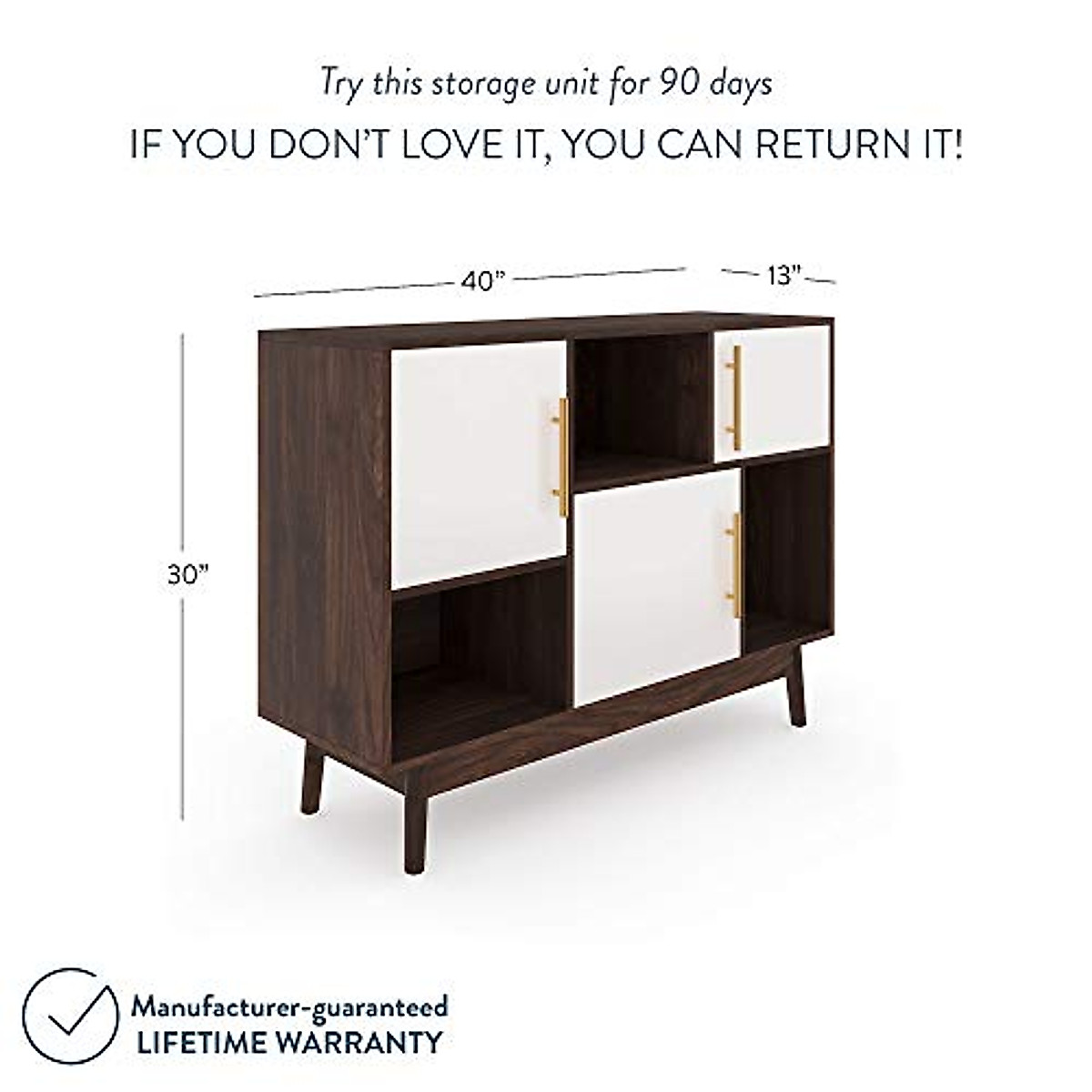 Nathan James Ellipse Multipurpose Storage Cabinet with Display Shelves and Doors, Entryway Modern Buffet or Kitchen Sideboard with Glam Gold Brass Accent, TV Stand, Walnut Brown