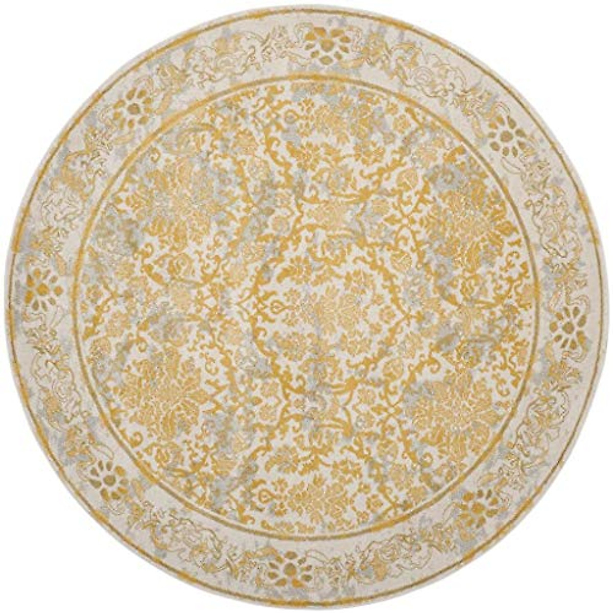 SAFAVIEH Evoke Collection 6'7" Round Ivory/Gold EVK242S Non-Shedding Dining Room Entryway Foyer Living Room Bedroom Area Rug