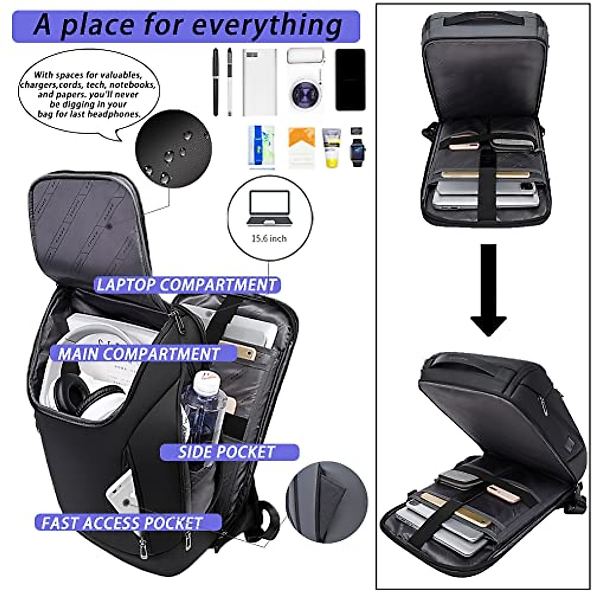 Uaskmeyt Travel Backpack for Men, Business Laptop Backpack Water Resistant Computer Backpack with USB Charging Port (Black1)