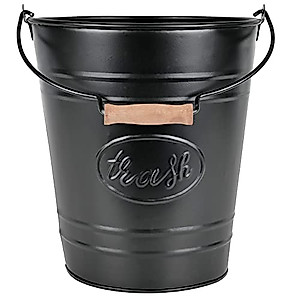 Autumn Alley Farmhouse Bathroom Trash Can - Rustic Black Trash Can Bucket with Wooden Handle for Rustic Bathroom, Farmhouse Kitchen, Country Home Décor, 7 Liters, Matte Black