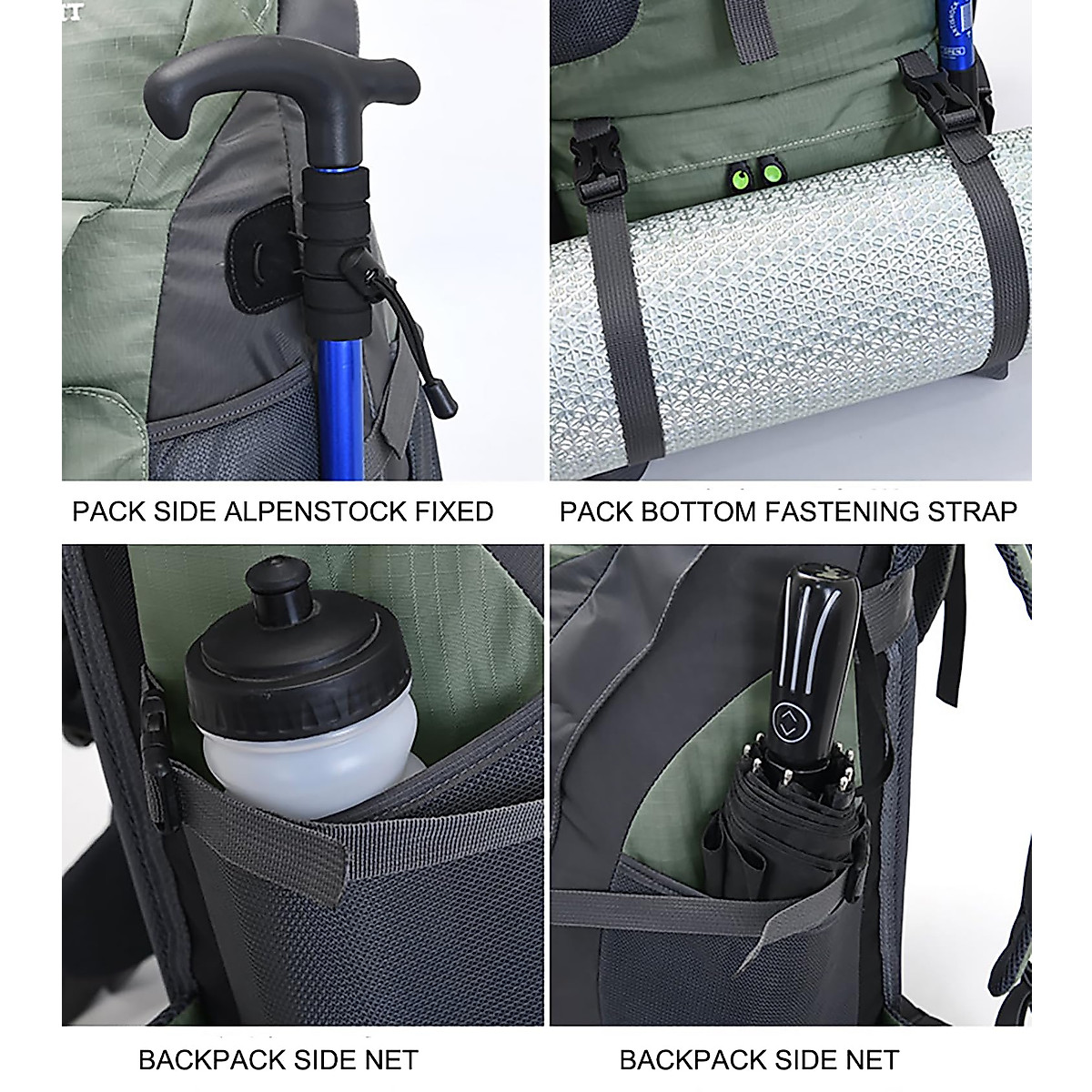 Bseash 50L Hiking Backpack, Water Resistant Lightweight Outdoor Sport Daypack Travel Bag for Camping Climbing Touring (Green - No Shoe Compartment)