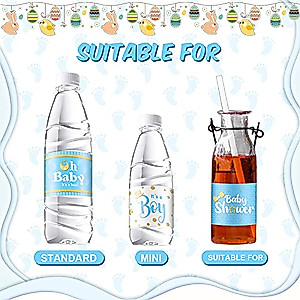 80 Pieces Baby Shower Water Bottle Labels Shower Water Bottle Stickers Wrappers Waterproof Baby Shower Labels for Baby Shower Party Decoration (Blue Boy Style)