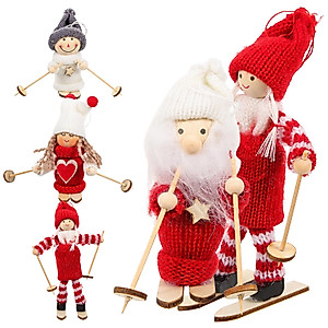Amosfun Christmas Figurine Holiday Wooden Figure Miniature Ski Doll Ornament Gift Table Adults 5pcs (Mixed Pattern)