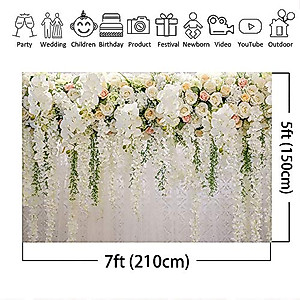 Mocsicka Wedding Backdrop Romance Bridal Floral Wall Background for Photography Vinyl Anniversary Photo Shoot Birthday Party Dessert Table Decoration Banner (7x5ft)