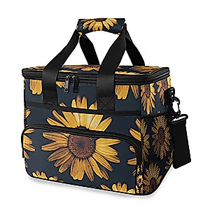 WELLDAY Lunch Bag Retro Sunflower View Insulated Cooler Reusable Lunch Box with Shoulder Strap for Picnic Hiking