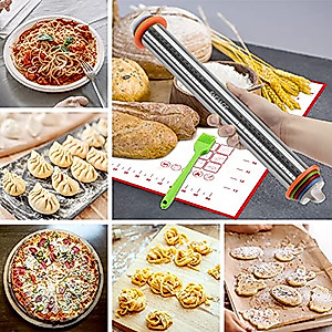 FACIACC Adjustable Rolling Pin with Thickness Rings Adjustable Stainless Steel 17.3 inch Christmas Rolling Pins with Silicone Baking Mat for Baking Dough, Pizza Pie, Pastries, Pasta and Cookies