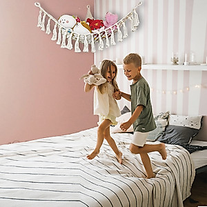 MACAJICHO Stuffed Animal Hammock, Toy Hammock Stuffed Animal Net with Macrame, Kids Toy Organizer Hanging Net for Stuffed Animals Boho Decor for Kids Room, Play Room, Bedroom